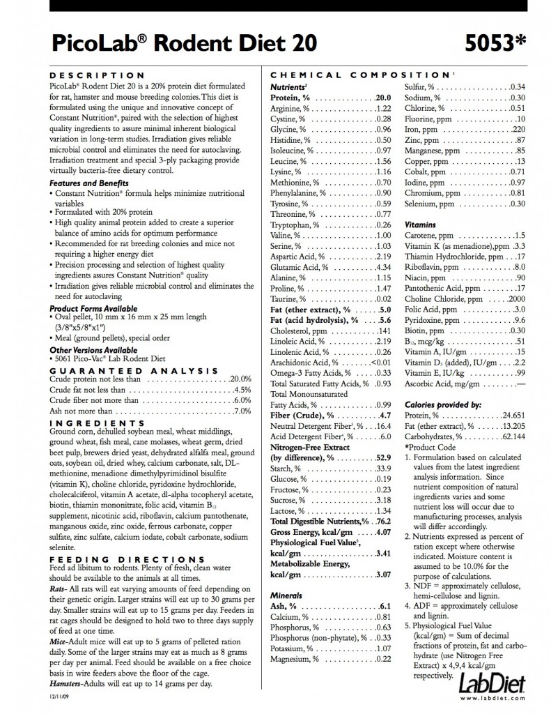 Irradiated Rodent Feed